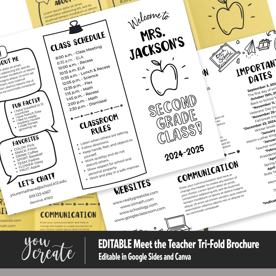 EDITABLE Meet the Teacher Letter Brochure Canva and Google Slides ...