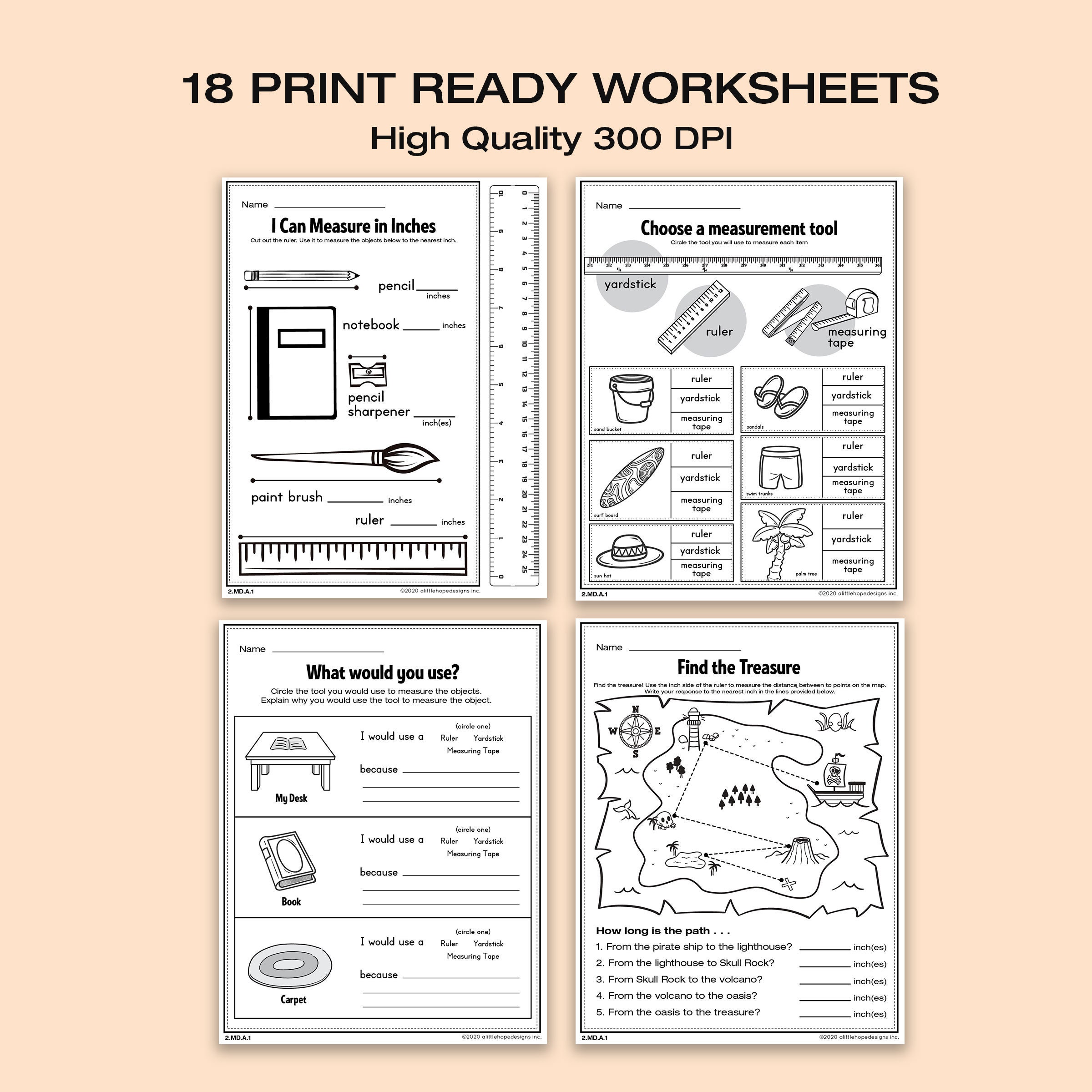 2nd Grade Measurement Worksheets 2.MD.A.1 | Yard Stick and Meter Stick ...