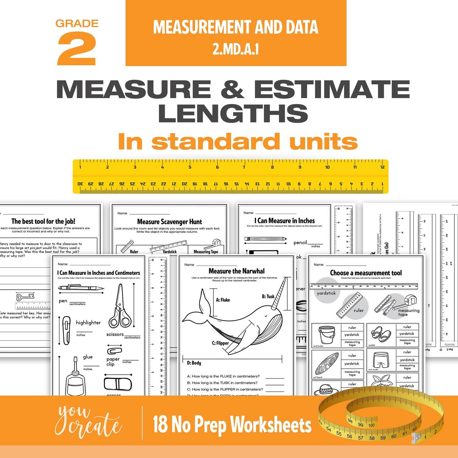 2nd Grade Measurement Worksheets 2.MD.A.1 | Yard Stick and Meter Stick ...