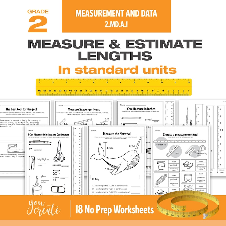 2nd Grade Measurement Worksheets 2.MD.A.1 | Yard Stick and Meter Stick ...