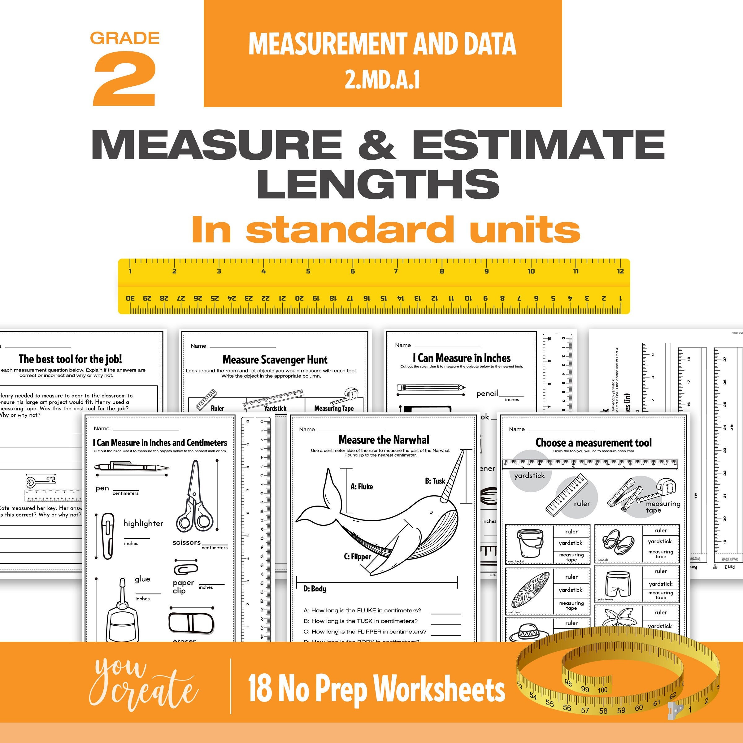 2nd Grade Measurement Worksheets 2.MD.A.1 | Yard Stick and Meter Stick ...