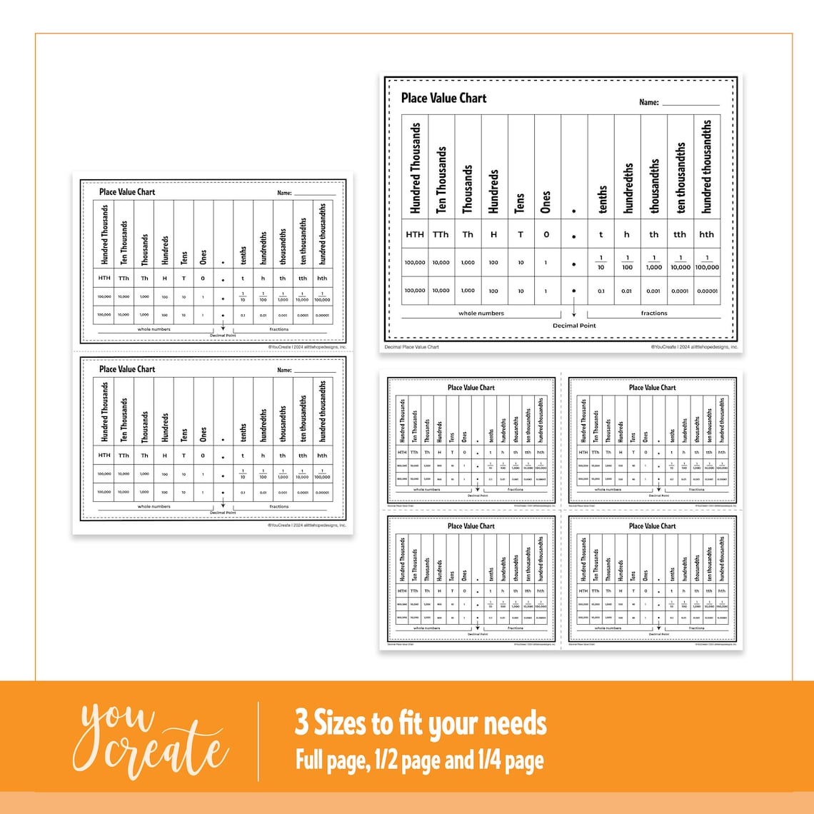 Place Value Chart With Decimals • Decimal Place Value Chart • 3 Sizes ...