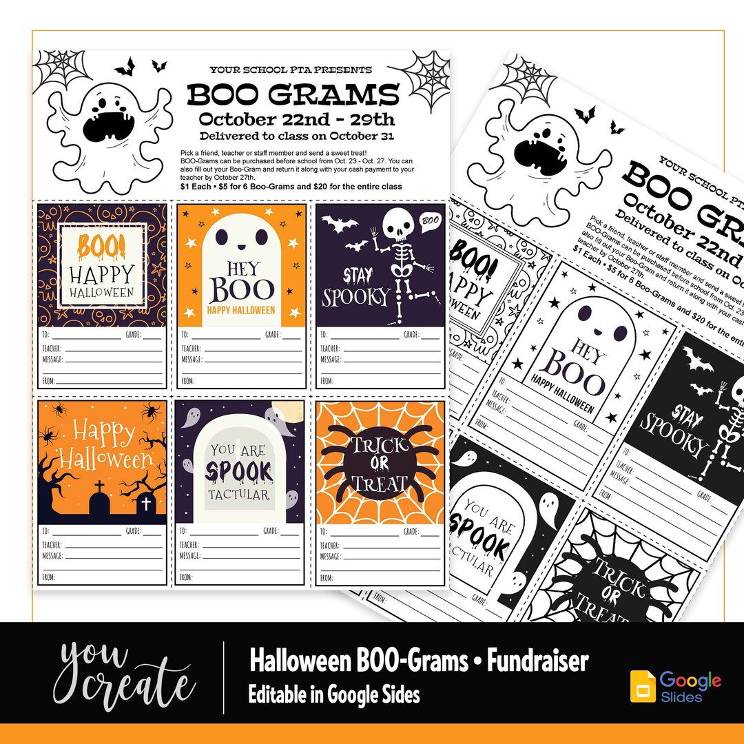 Boo-grams | Halloween Boo-grams • Editable in Google Slides • PTA, PTO ...