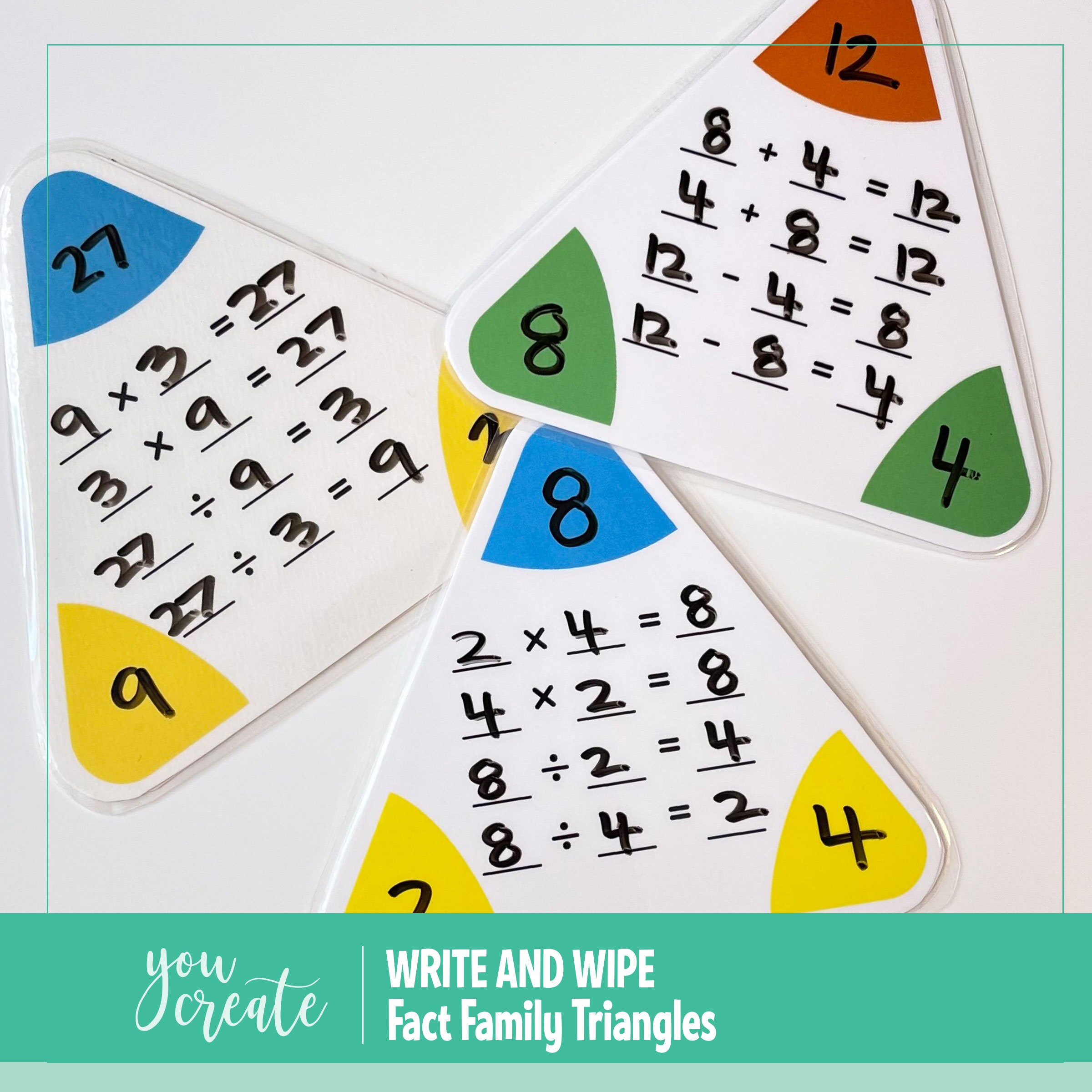 Write and Wipe Math Fact Family Triangles | Fact Family Multiplication ...