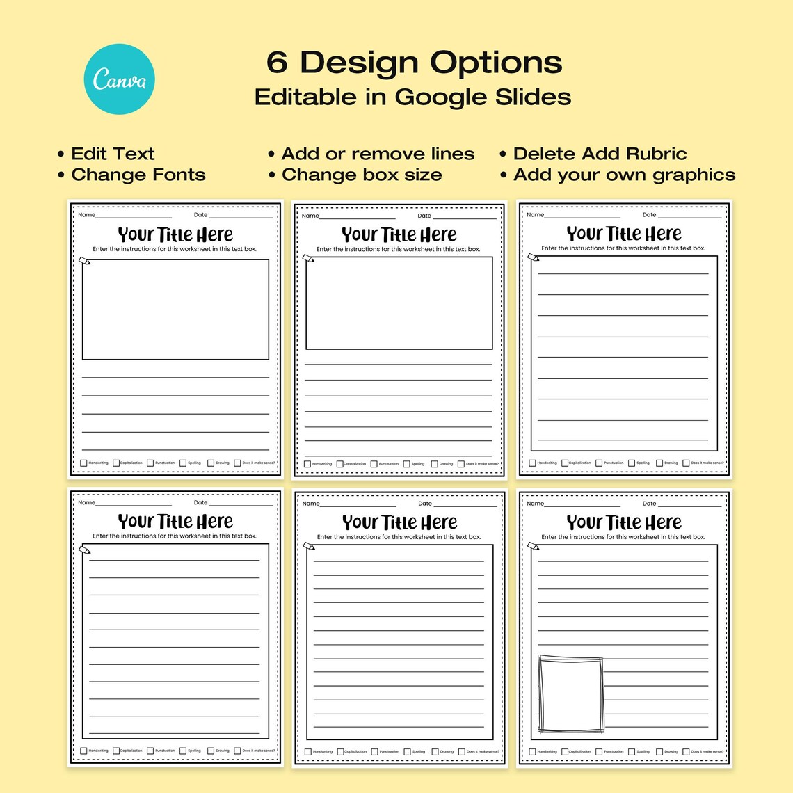 EDITABLE Writing Templates • Lines and Boxes • 6 Designs Fully Editable ...