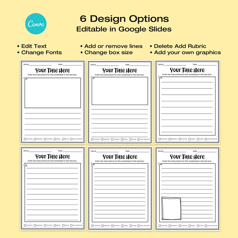EDITABLE Writing Templates • Lines and Boxes • 6 Designs Fully Editable ...