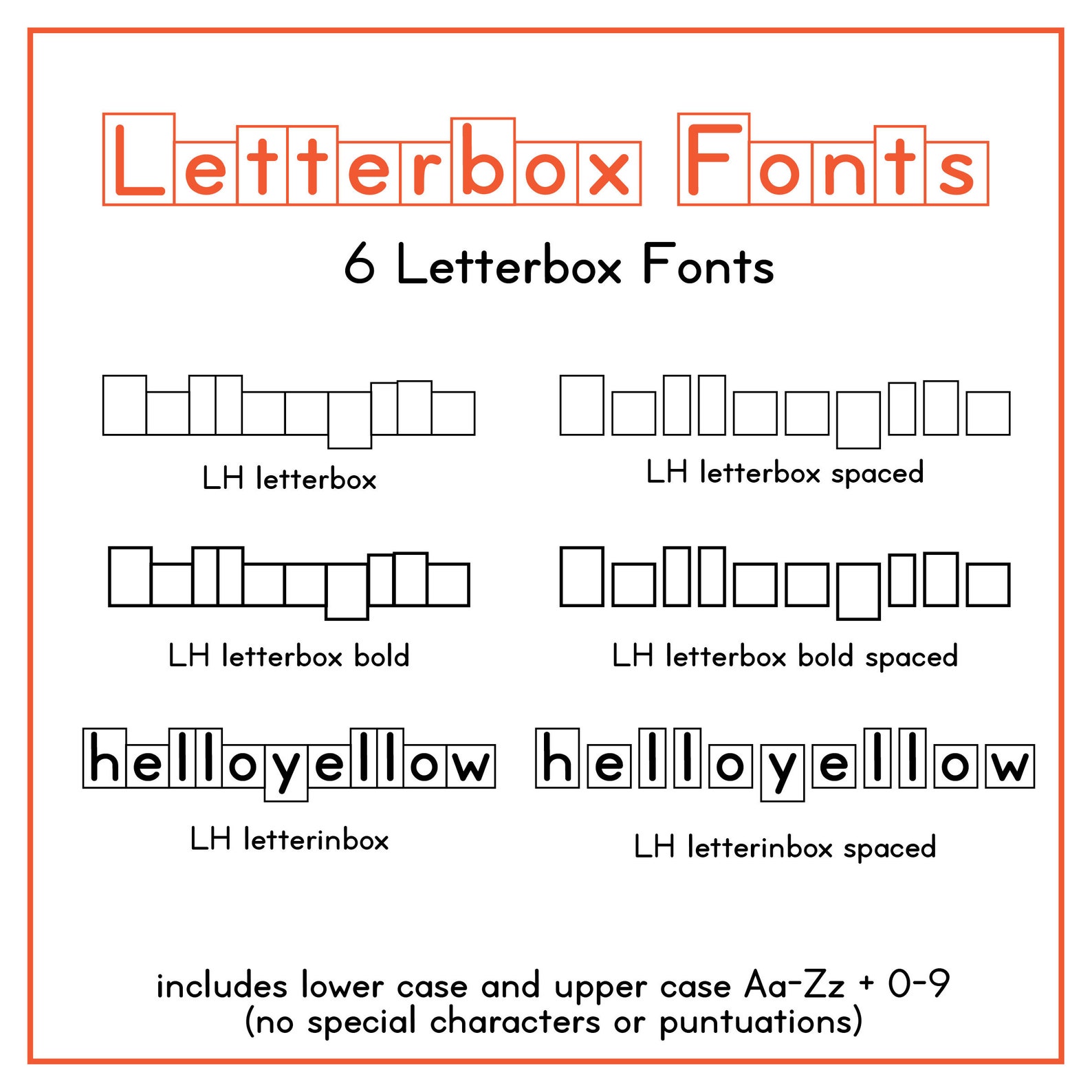 Letterbox Font Letters in Box Font Educational Font Tracing Font 6 Fonts for Personal or ...