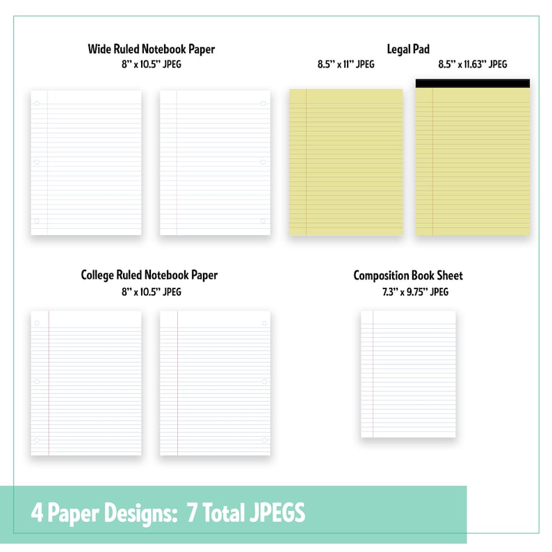 Digital Lined Notebook Paper | College & Wide Ruled, Composition and ...