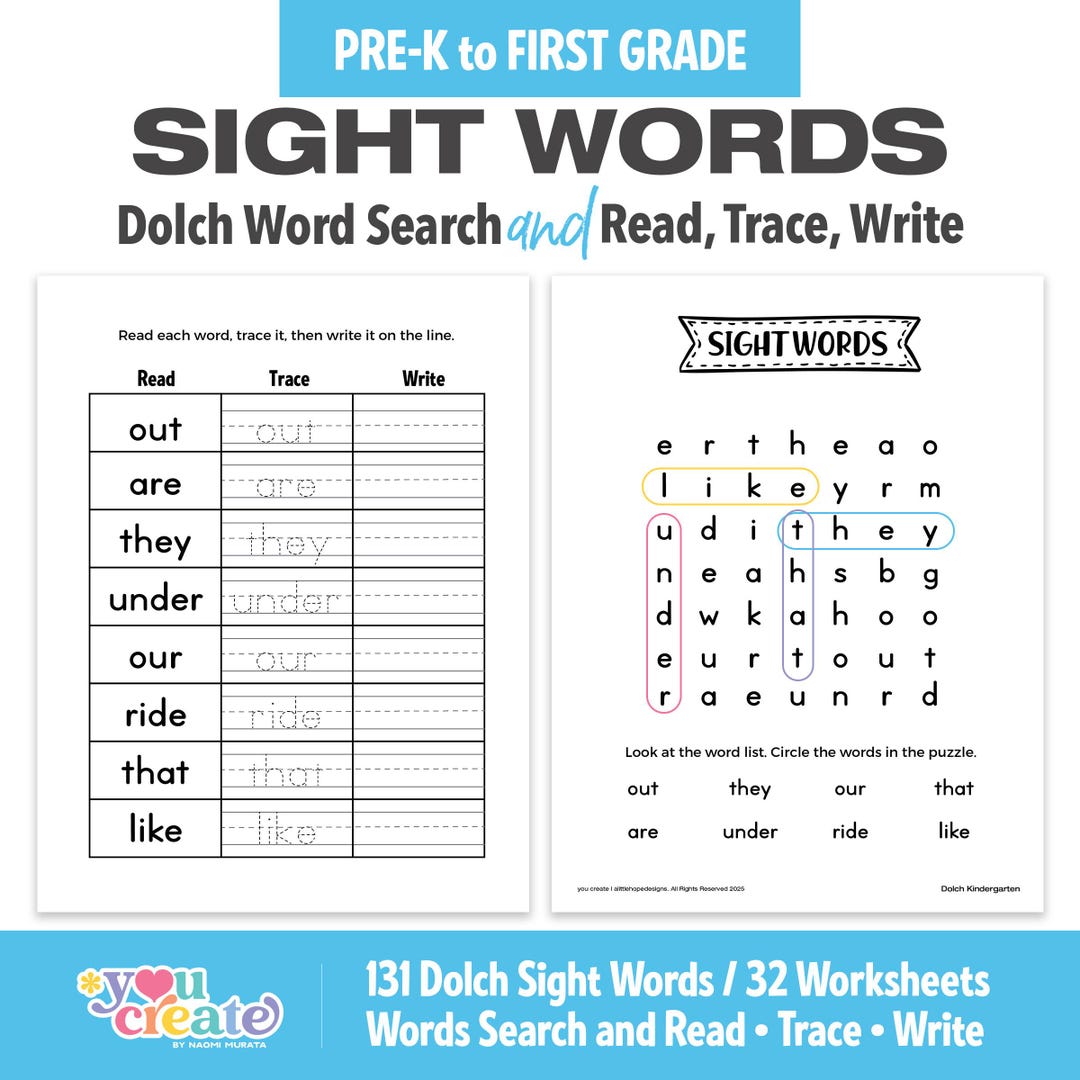 Dolch Sight Word Word Find and Tracing • Pre-k to 1st Grade Sight Word ...