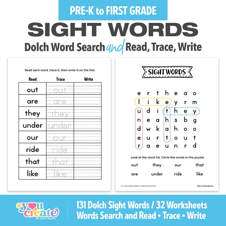 Dolch Sight Word Word Find and Tracing • Pre-k to 1st Grade Sight Word ...