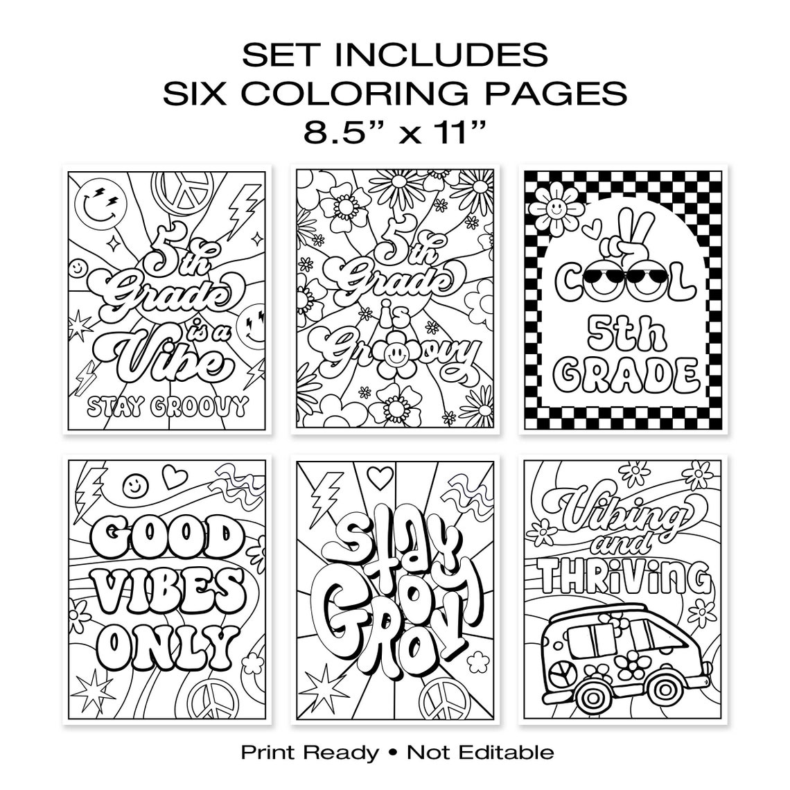 5th Grade Groovy and Vibing Coloring Pages • Inspirational Coloring ...