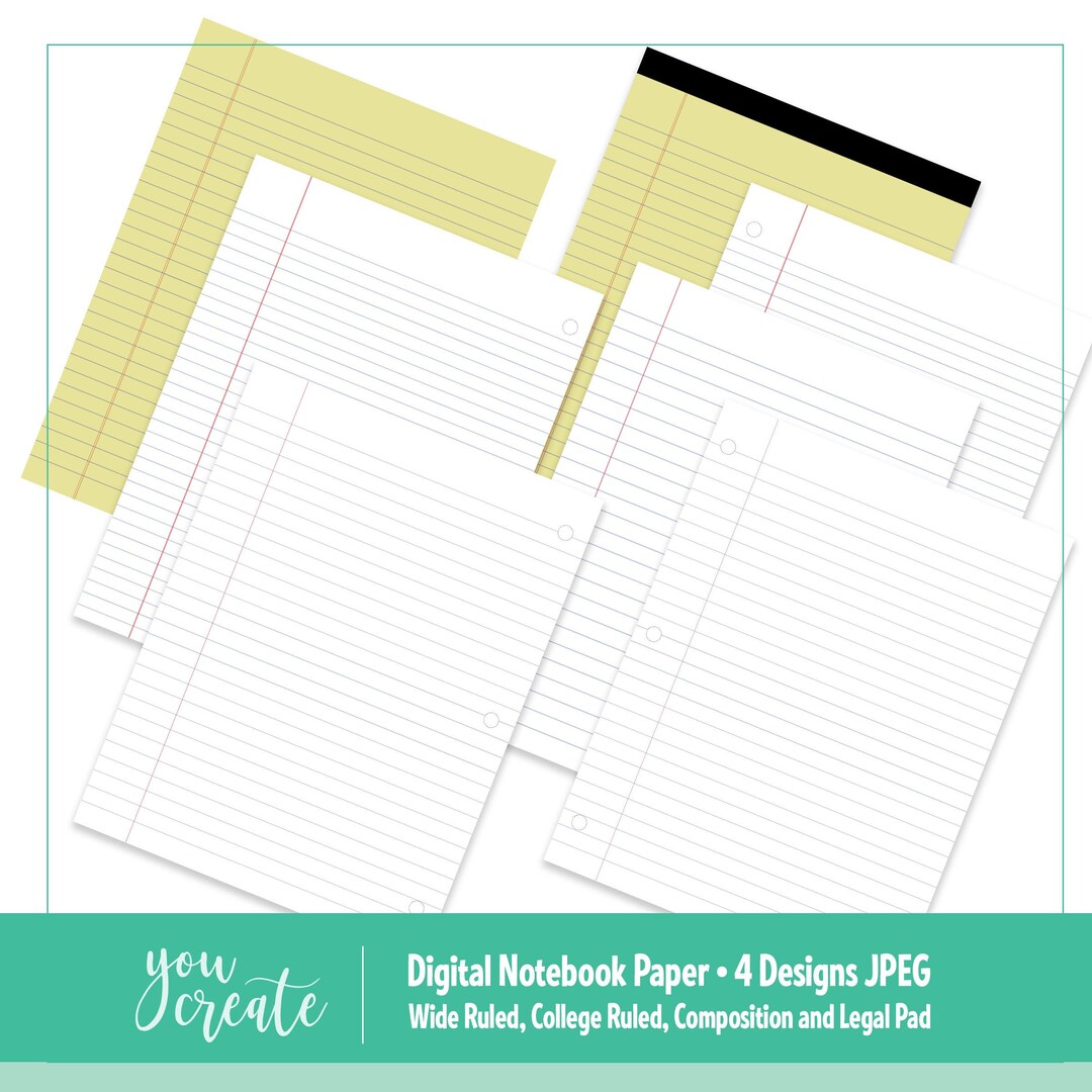 Digital Lined Notebook Paper | College & Wide Ruled, Composition and ...