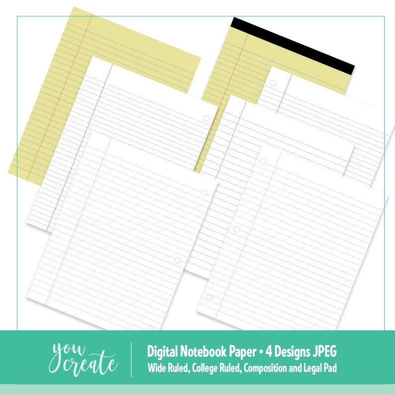 Digital Lined Notebook Paper | College & Wide Ruled, Composition and ...