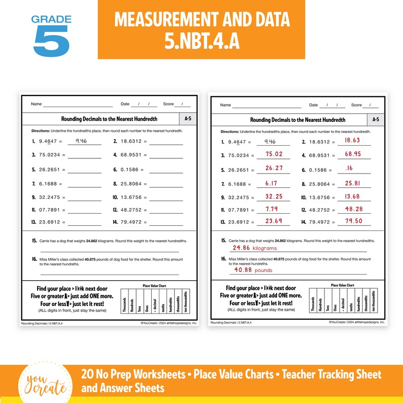 5th Grade: Rounding Decimals Worksheets Decimal Place Value Worksheets ...