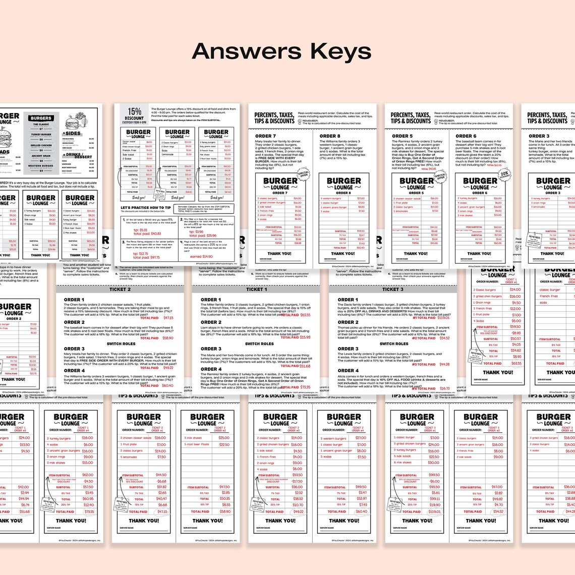7th Grade Percents: Taxes, Gratuities, Tips, Discounts Real-world Math ...