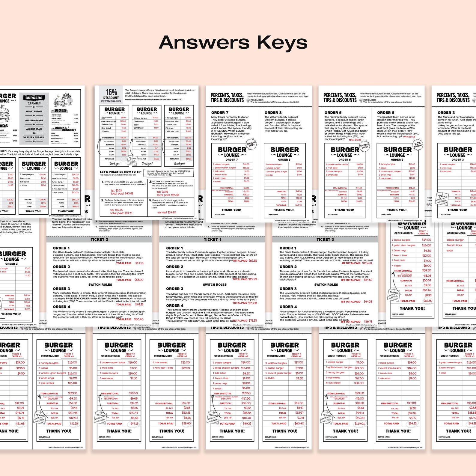7th Grade Percents: Taxes, Gratuities, Tips, Discounts Real-world Math ...