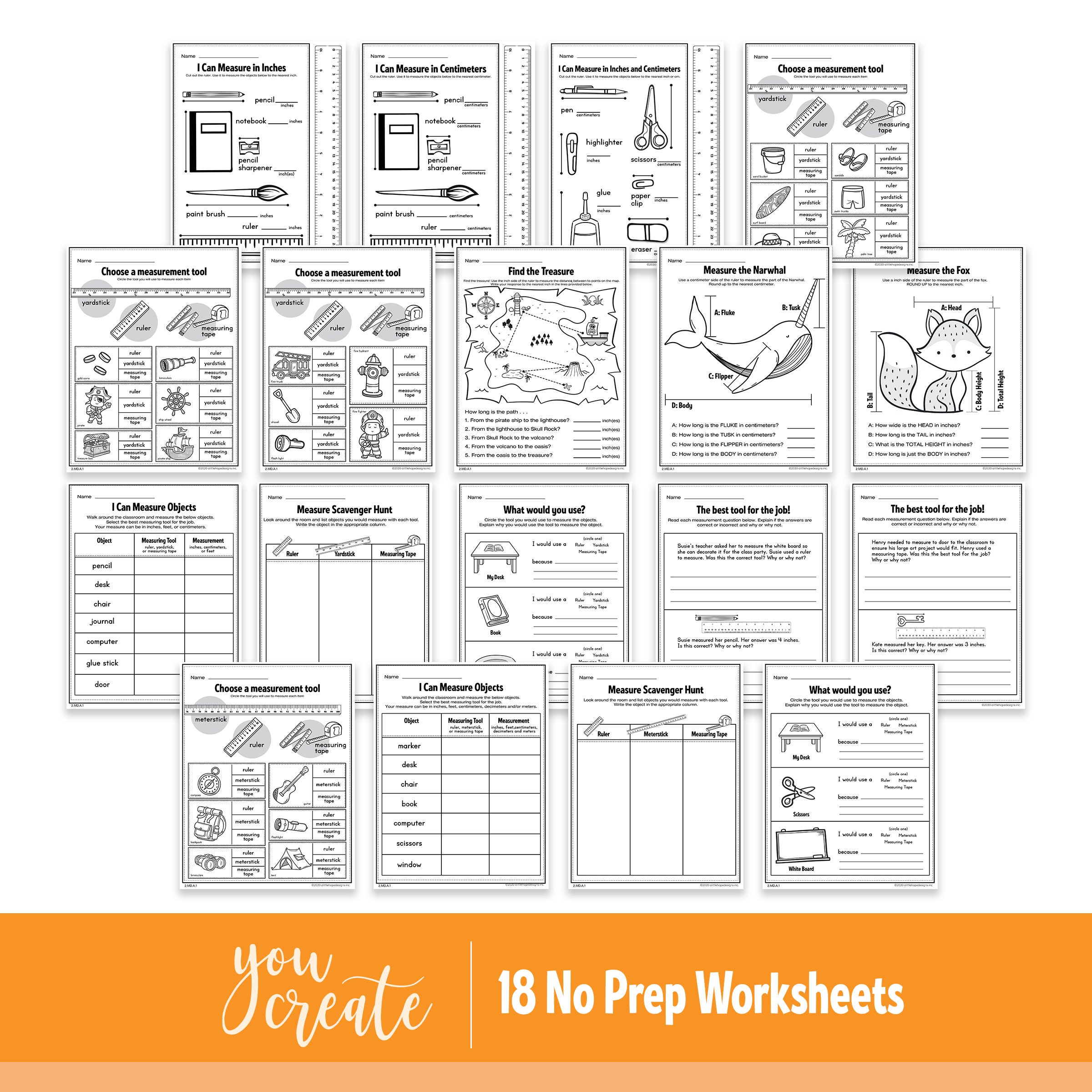 2nd Grade Measurement Worksheets 2.MD.A.1 | Yard Stick and Meter Stick ...