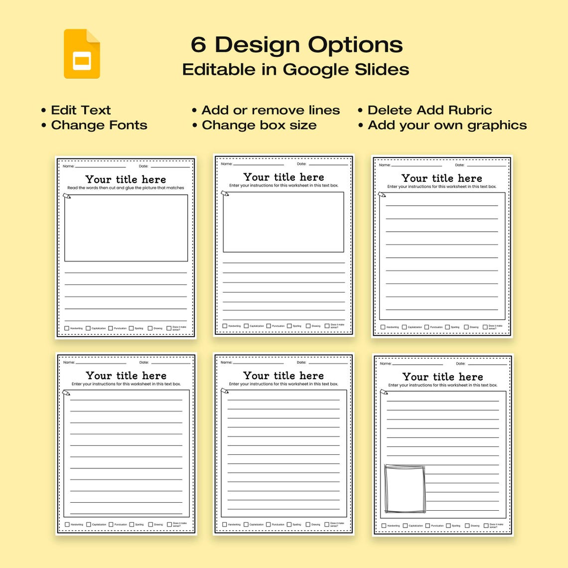 EDITABLE Writing Templates • Lines and Boxes • 6 Designs Fully Editable ...