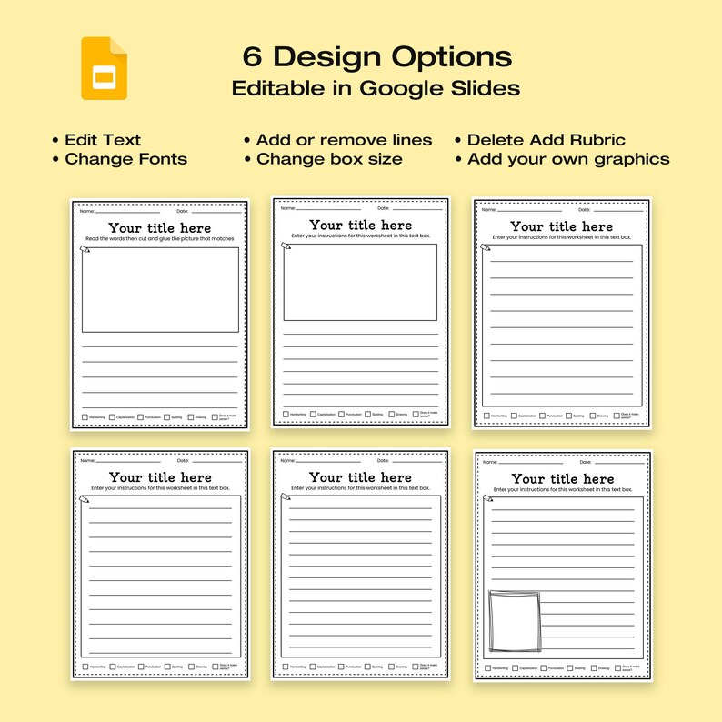 EDITABLE Writing Templates • Lines and Boxes • 6 Designs Fully Editable ...