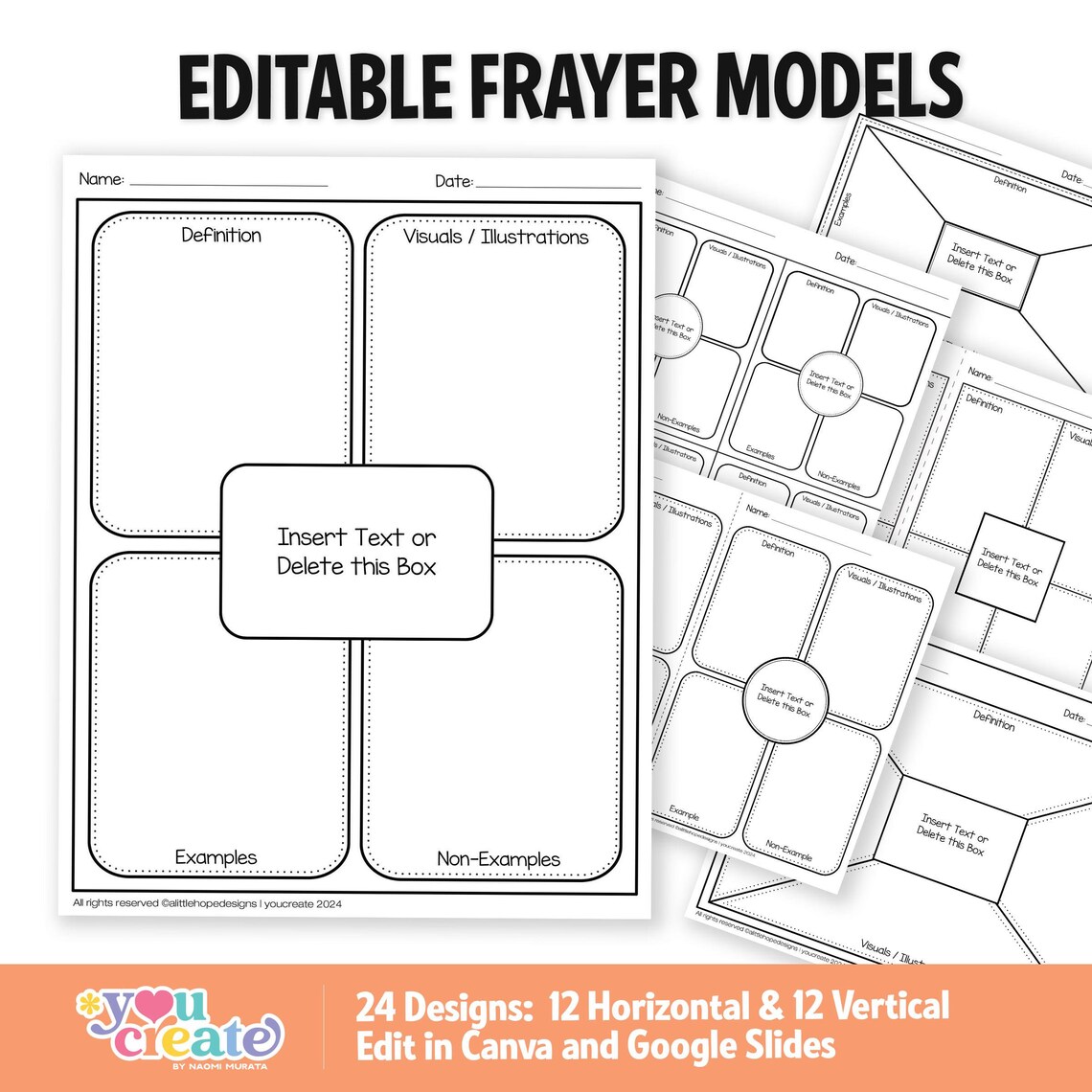 EDITABLE Frayer Model Template • 24 Designs Vertical and Horizontal ...