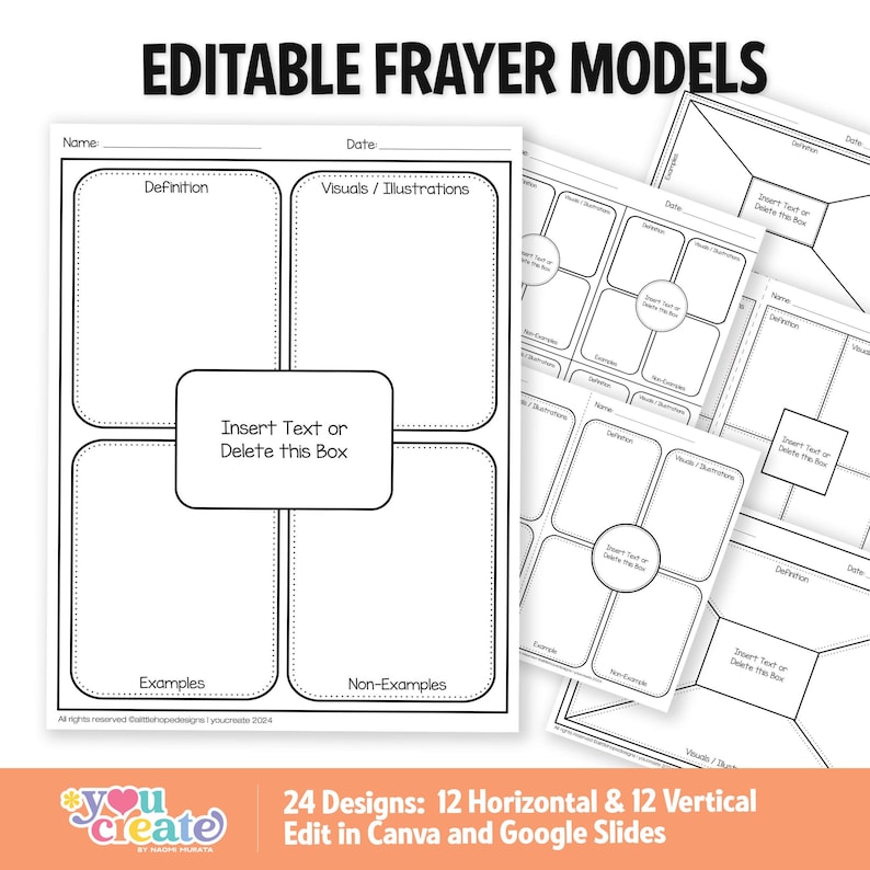 EDITABLE Frayer Model Template • 24 Designs Vertical and Horizontal ...