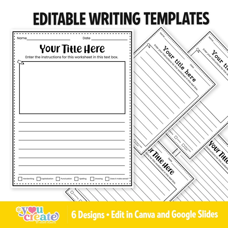 EDITABLE Writing Templates • Lines and Boxes • 6 Designs Fully Editable ...