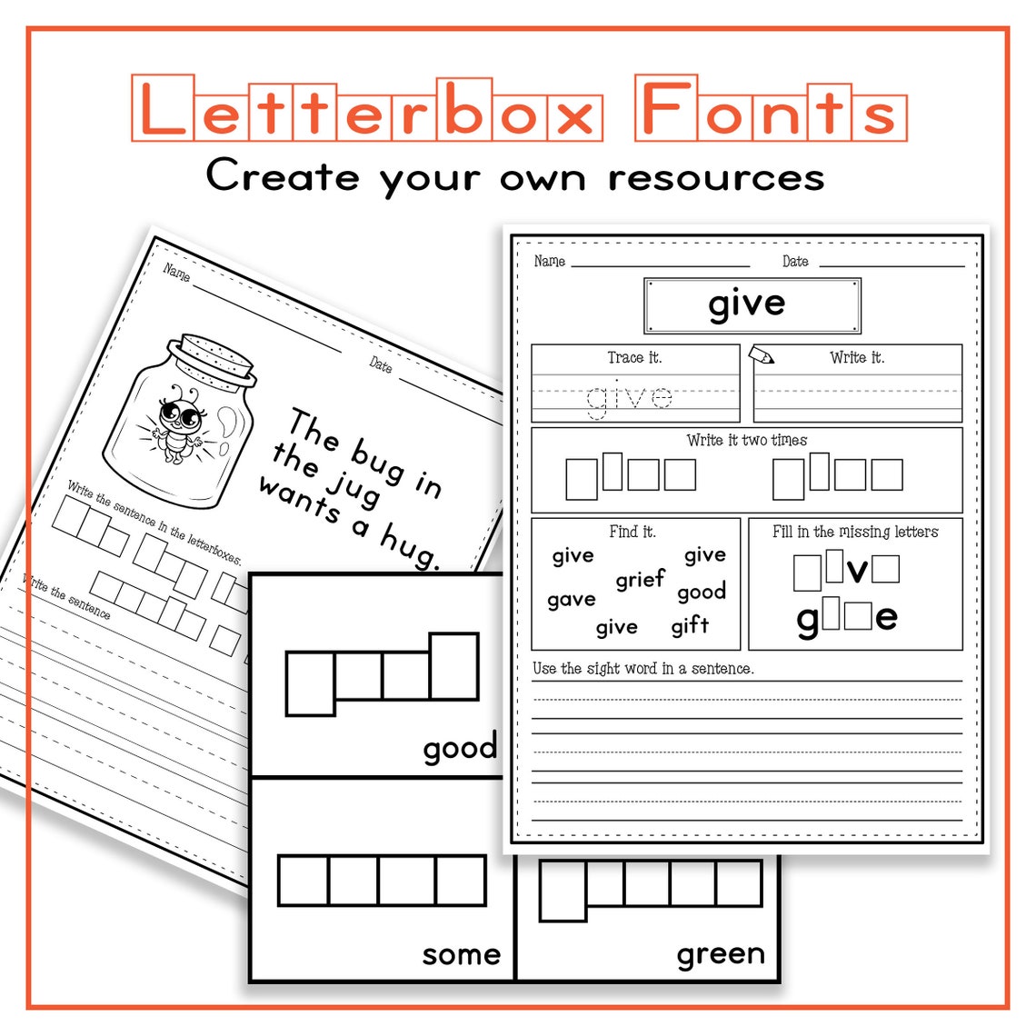 Letterbox Font Letters in Box Font Educational Font Tracing Font 6 ...