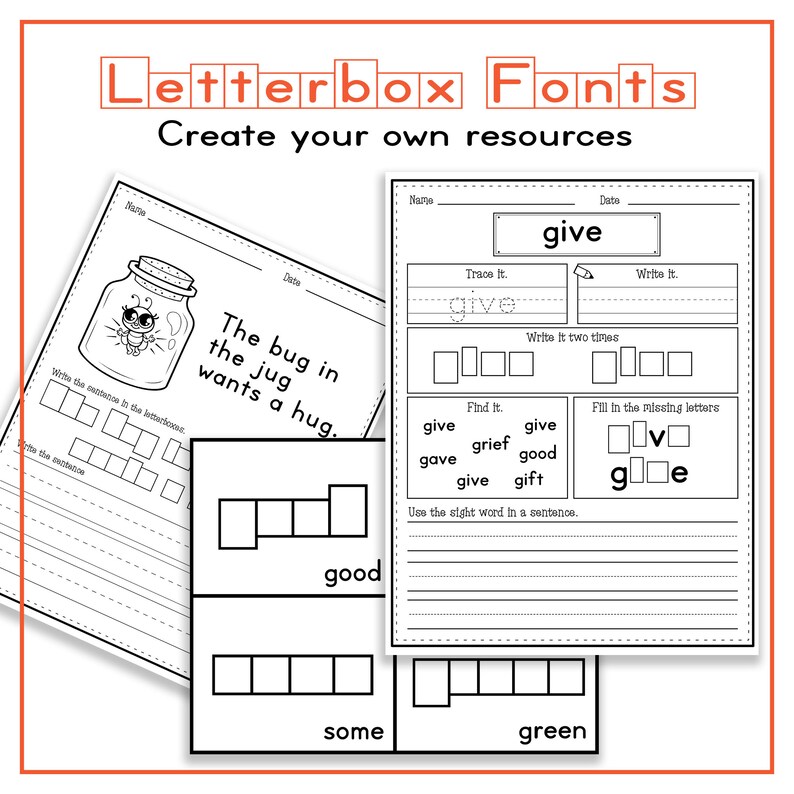Letterbox Font Letters in Box Font Educational Font Tracing Font 6 ...