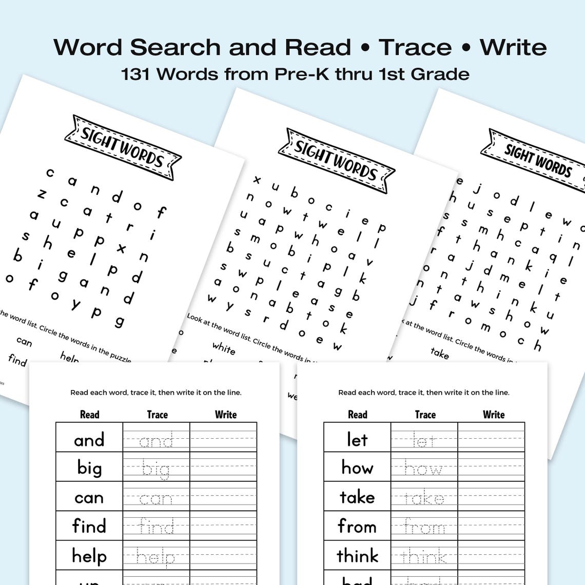 Dolch Sight Word Word Find and Tracing • Pre-k to 1st Grade Sight Word ...
