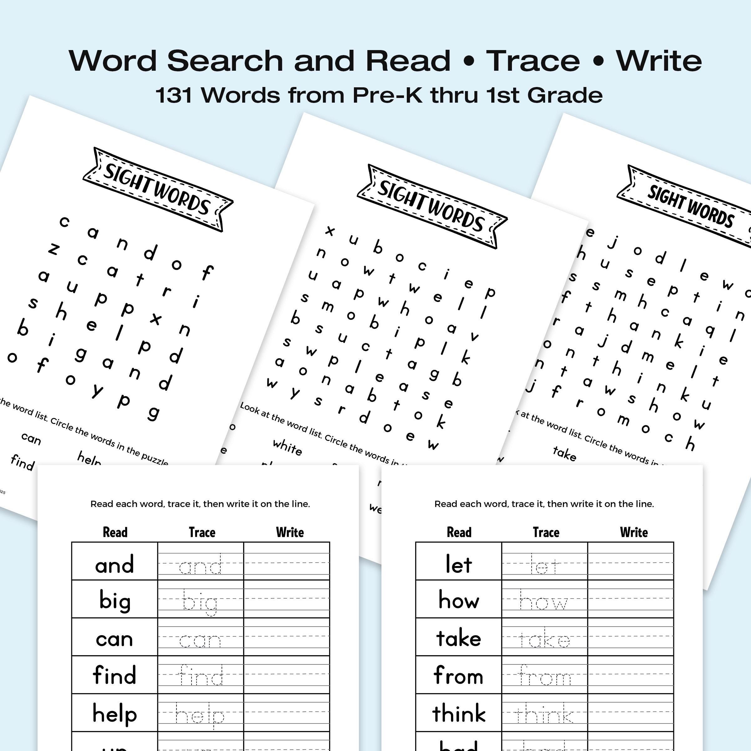 Dolch Sight Word Word Find and Tracing • Pre-k to 1st Grade Sight Word ...