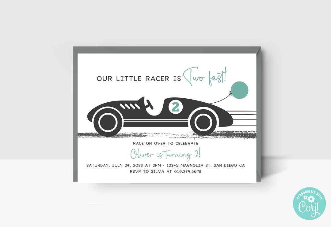 Race Car Birthday Invitation Two Fast, Modern, Racer, Little Racer ...
