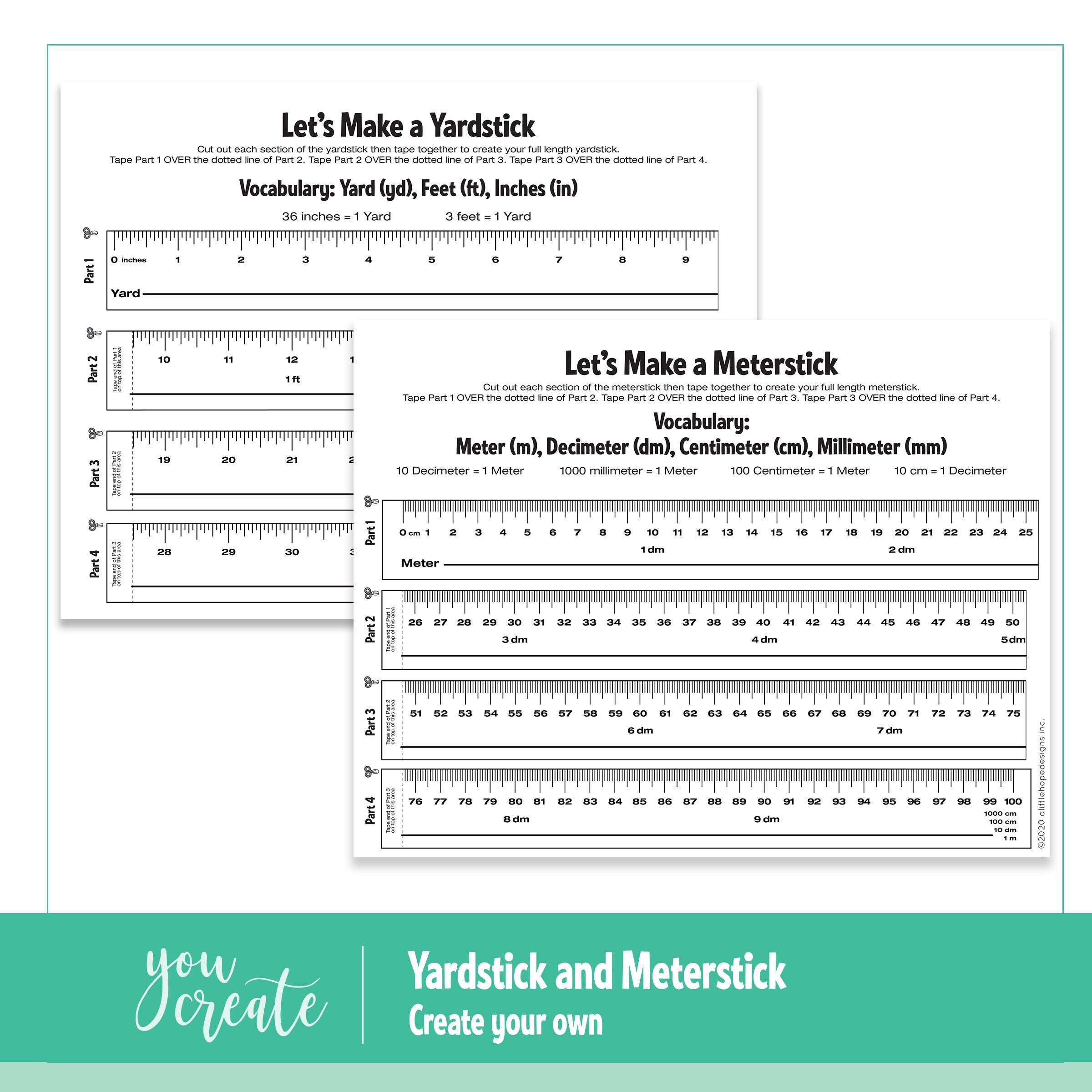 Yardstick and Meterstick Template Printable | Cut and Create Yardstick ...