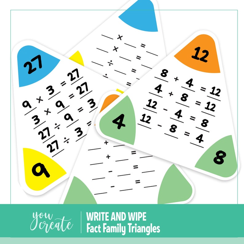 Write and Wipe Math Fact Family Triangles | Fact Family Multiplication ...