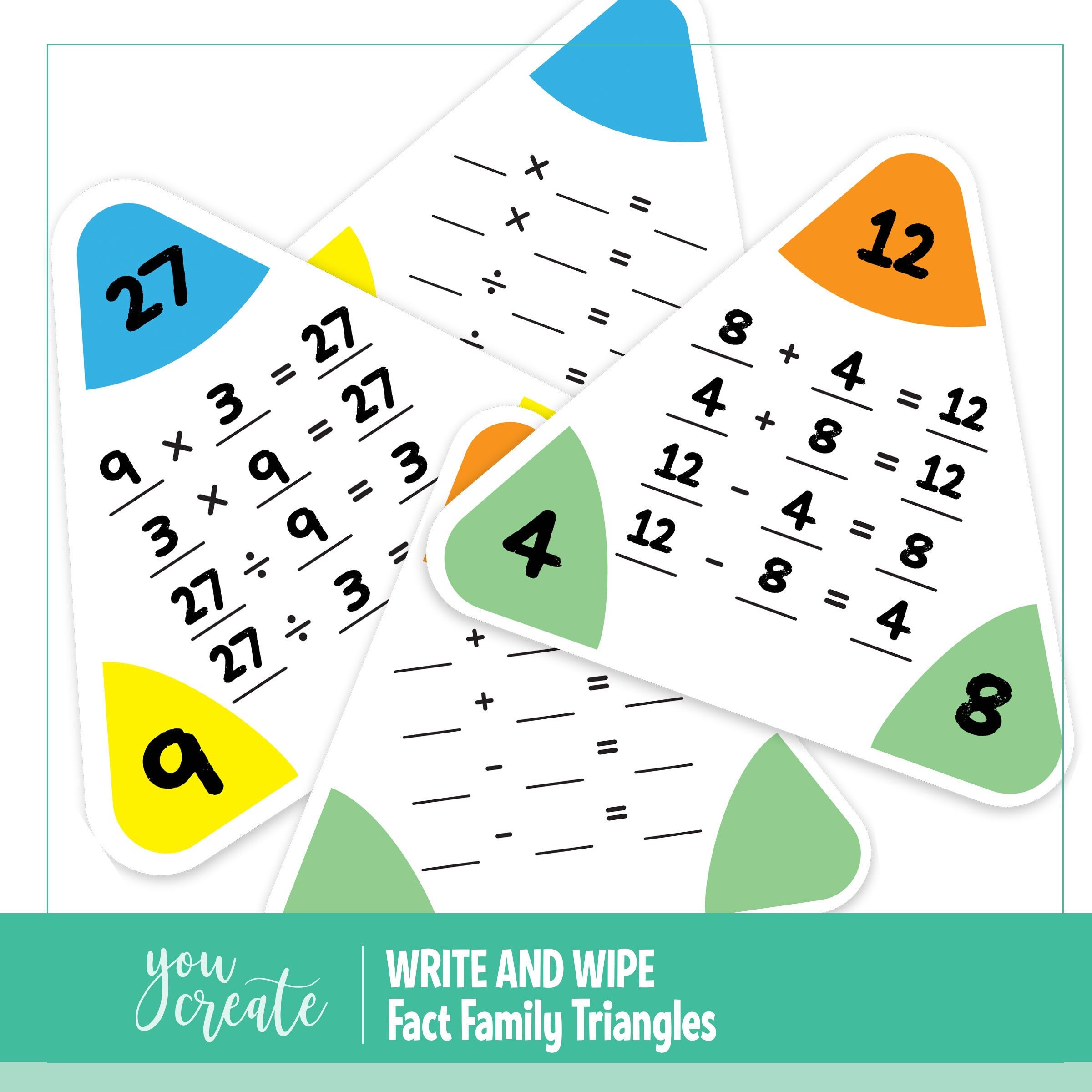 Write and Wipe Math Fact Family Triangles | Fact Family Multiplication ...