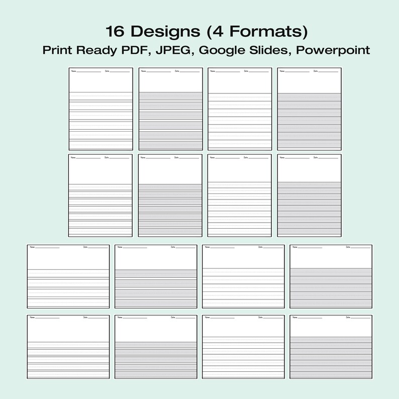 Primary Writing Lined Digital Paper | Horizontal • Vertical | 16 Print ...