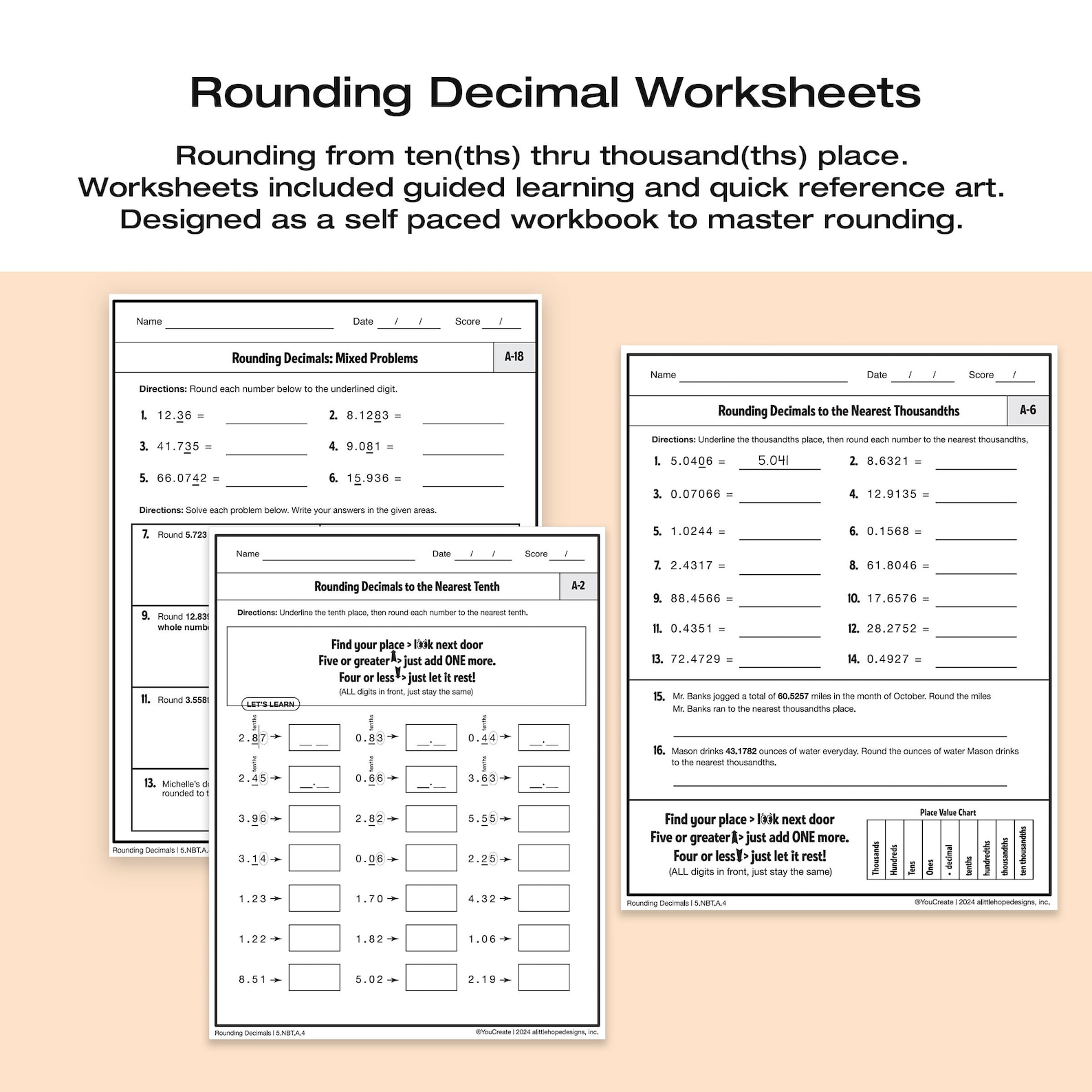 5th Grade: Rounding Decimals Worksheets • Decimal Place Value ...