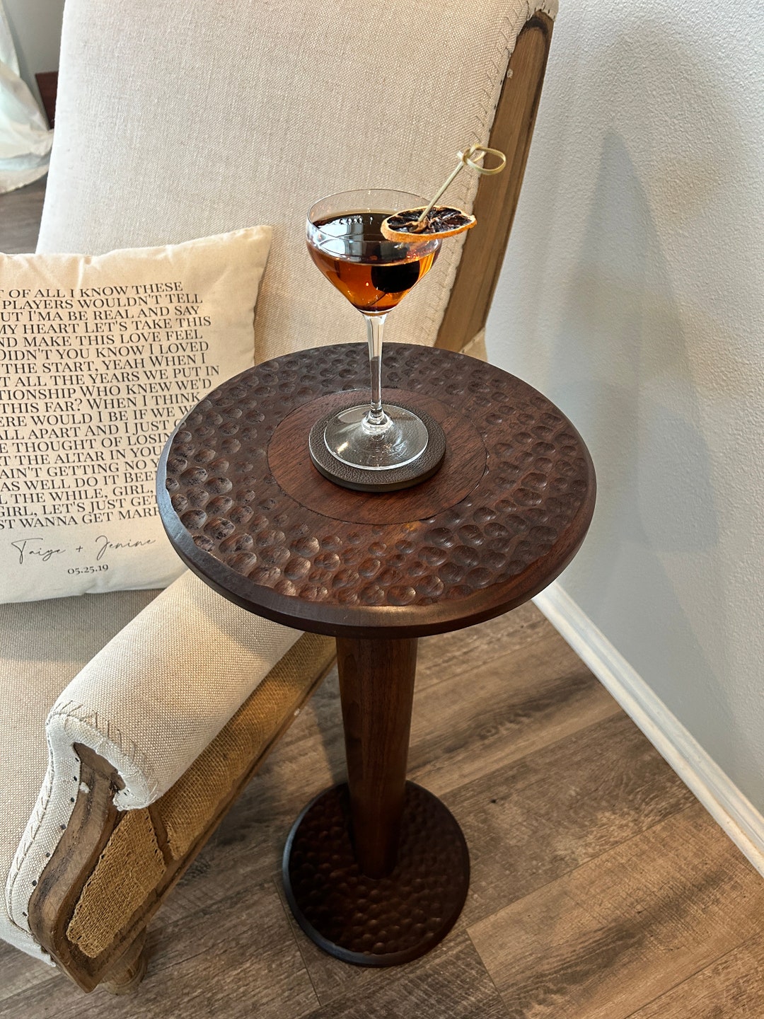 Walnut Wood Cocktail Table, Handcrafted, Tall End Tables, Accent ...