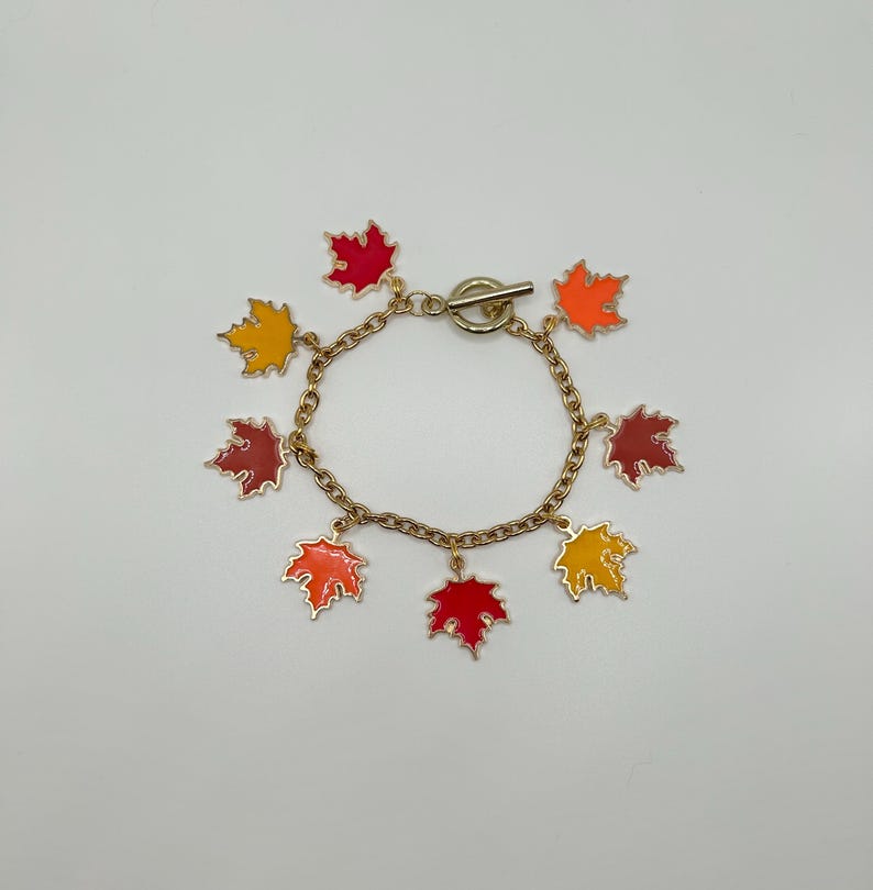 Fall Maple Leaf Chain Charm Bracelet - Etsy