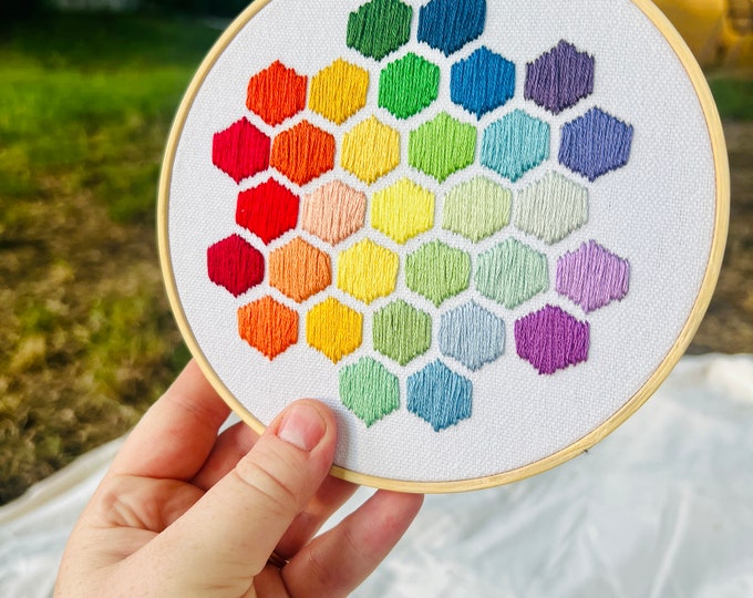Rainbow Gradient Hexagon Embroidery Art - Etsy