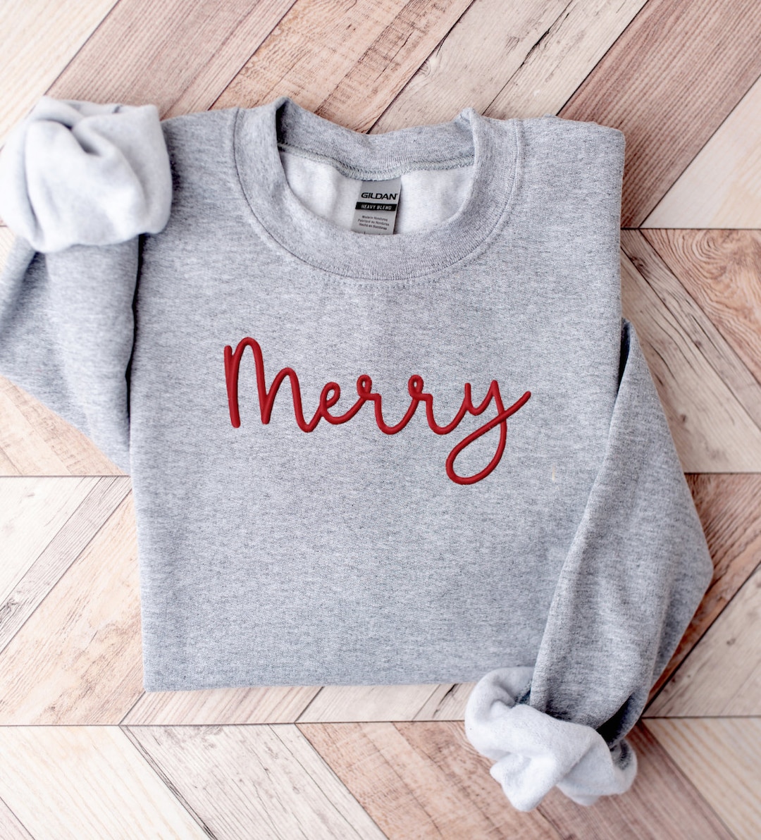 Merry Embroidered Sweatshirt | Christmas Crewneck - Etsy