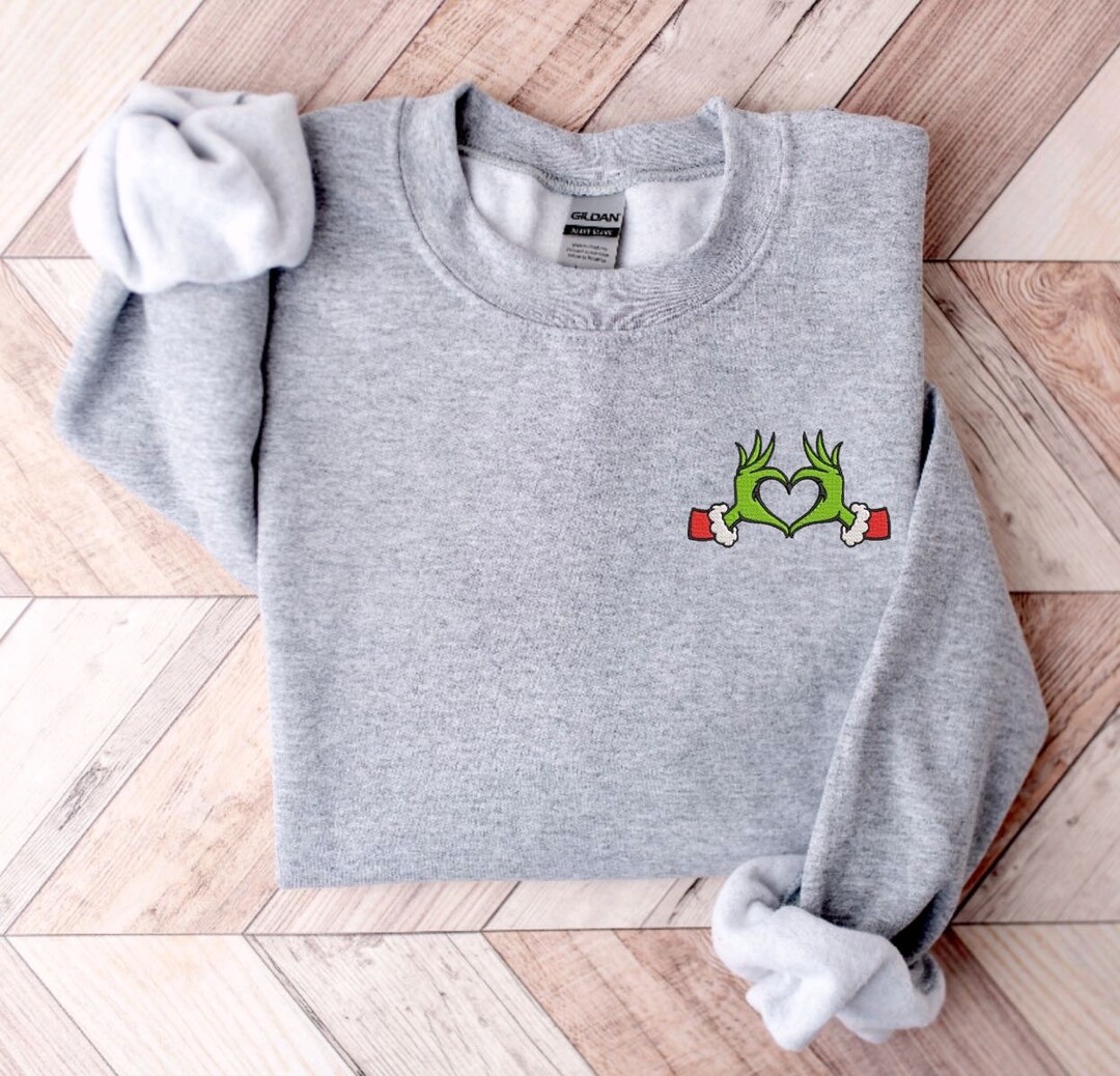 Grinch Heart Hands Embroidered Sweatshirt - Etsy