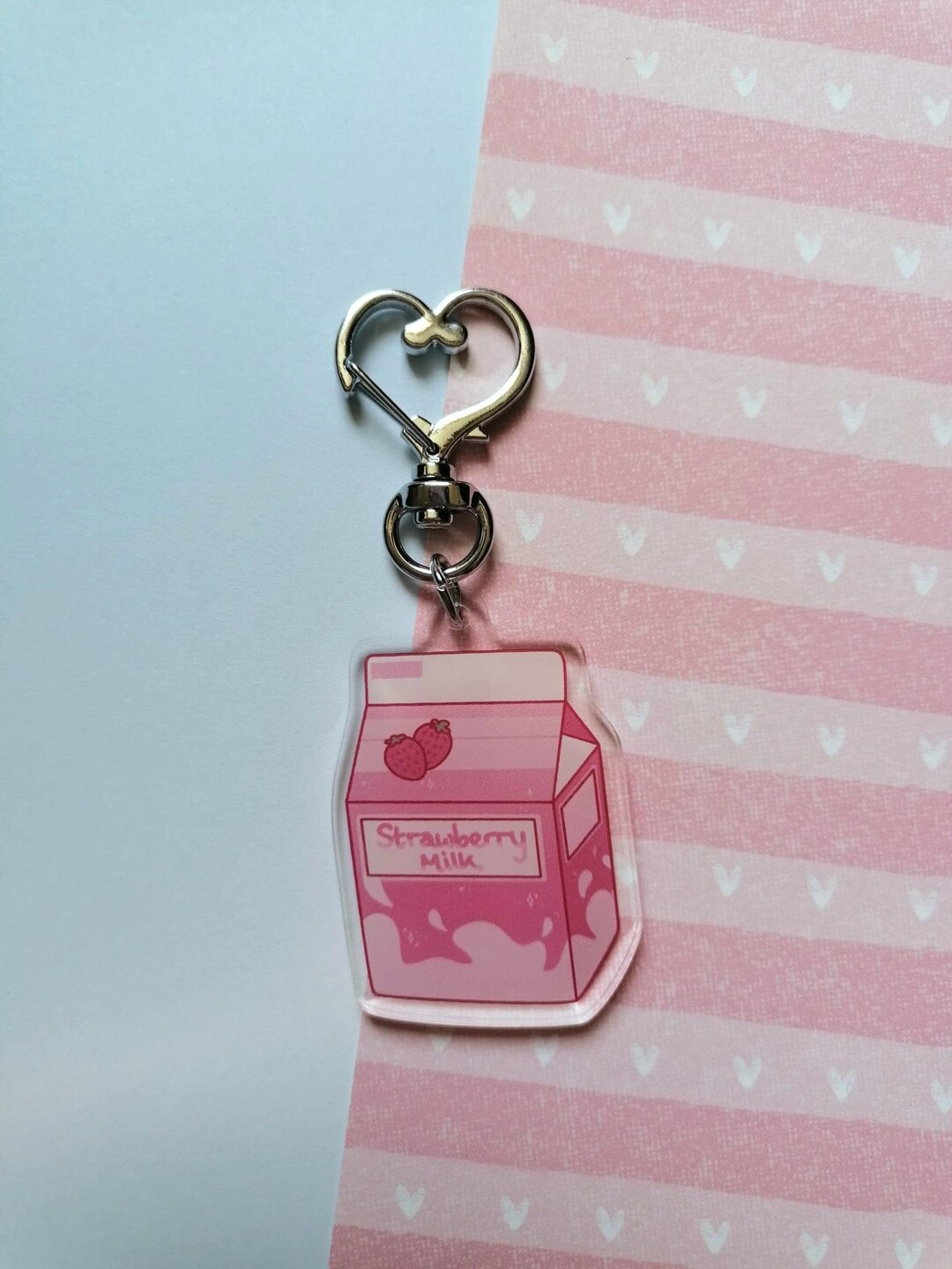 Kawaii Strawberry Milk Carton Acrylic Keychain - Heart Clasp - Etsy