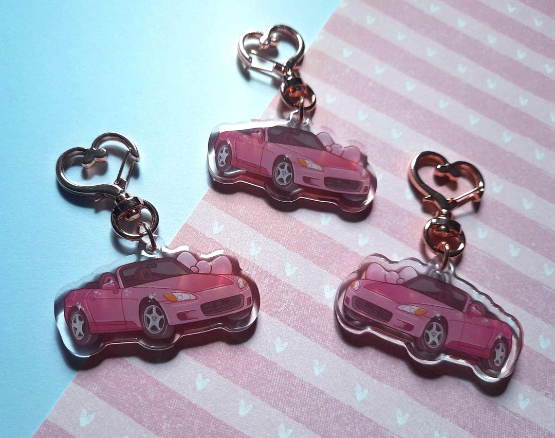 Pink Honda S2000 Keychain – JDM Acrylic Car Keyring With Heart Clasp ...