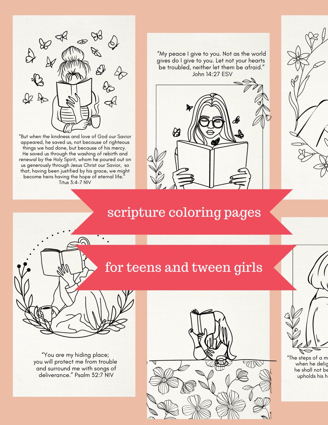 Scripture Coloring Pages for Teen/tween Girls, Set of 12 - Etsy