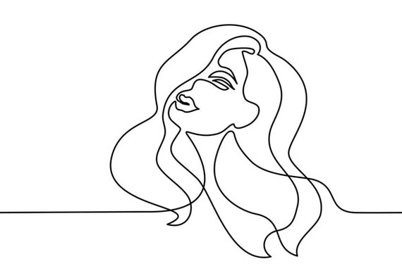 Girl With Wavy Curly Hair. 1 Line Drawing People Animals - Etsy