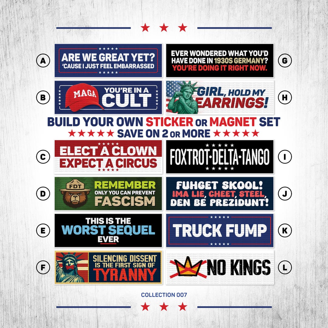 Protest Slogans No Kings Anti-trump Bumper STICKER Car MAGNET Choose ...