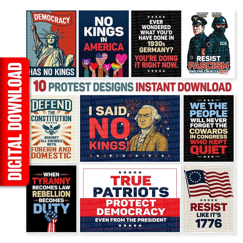 10 No Kings Protest Themed Designs, Anti Trump Sign Printable Digital ...