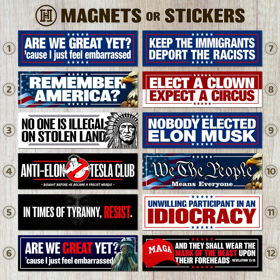 Anti-trump Magnets or Bumper Stickers | 12 Choices | Are We Great yet ...