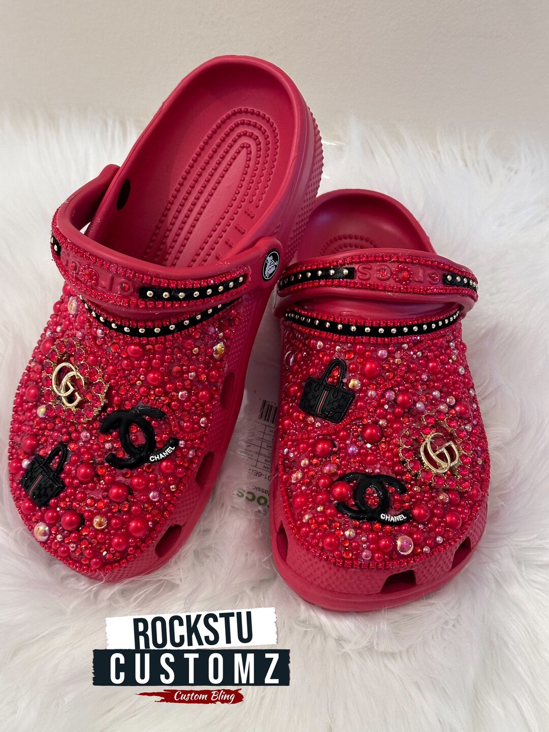 Red Bedazzled Crocs Clogs W8 - Etsy