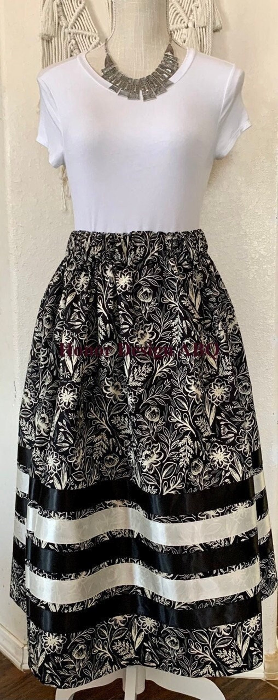 Ribbon Skirt Traditional in Evening Ivory Floral Leaves - Large - Etsy